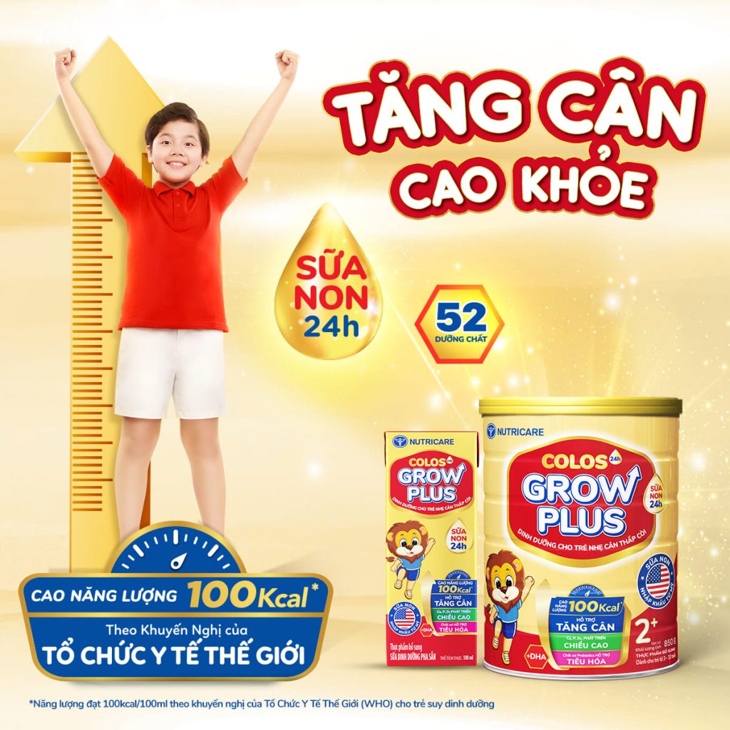Sữa Colos Grow Plus 1+ 850G (1-2 tuổi) Tăng Cân Nhanh Cho Bé